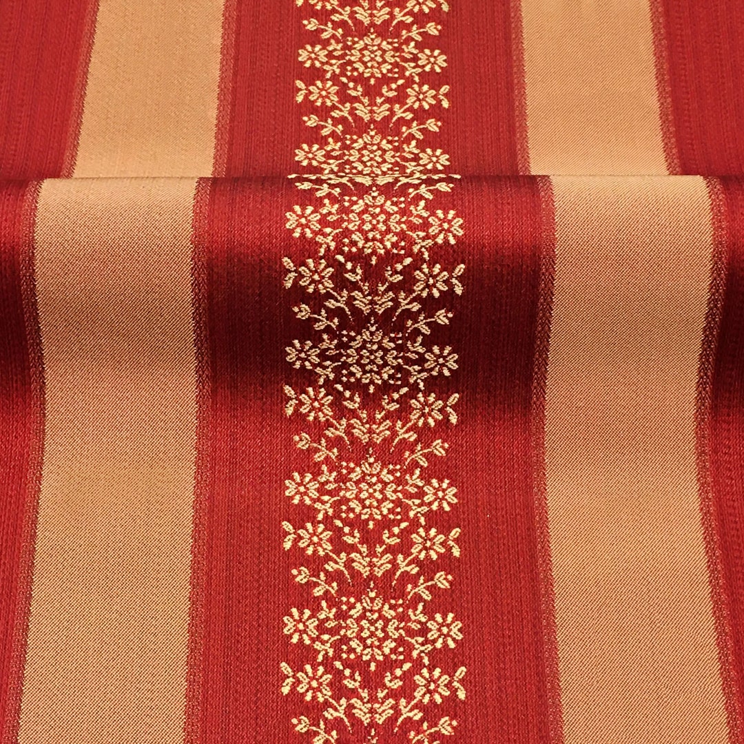 Villanova Red Floral Stripe Jacquard Brocade Fabric / Curtain, Drapery ...