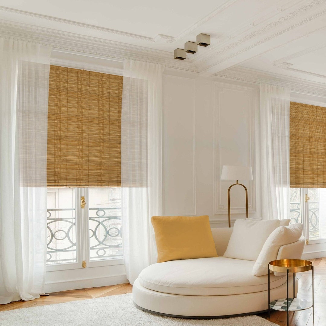 3 COLORS / Cordless Woven Wood Rattan Bamboo Roman Shade Blind ...