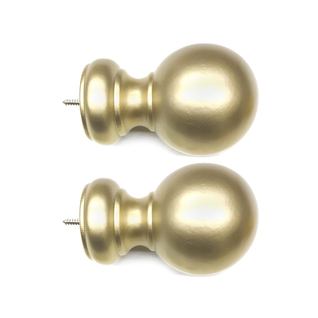 PAIR / for 2 Inch Rod / Drapery Wood Finial for 2" Gold Ball Pole ...