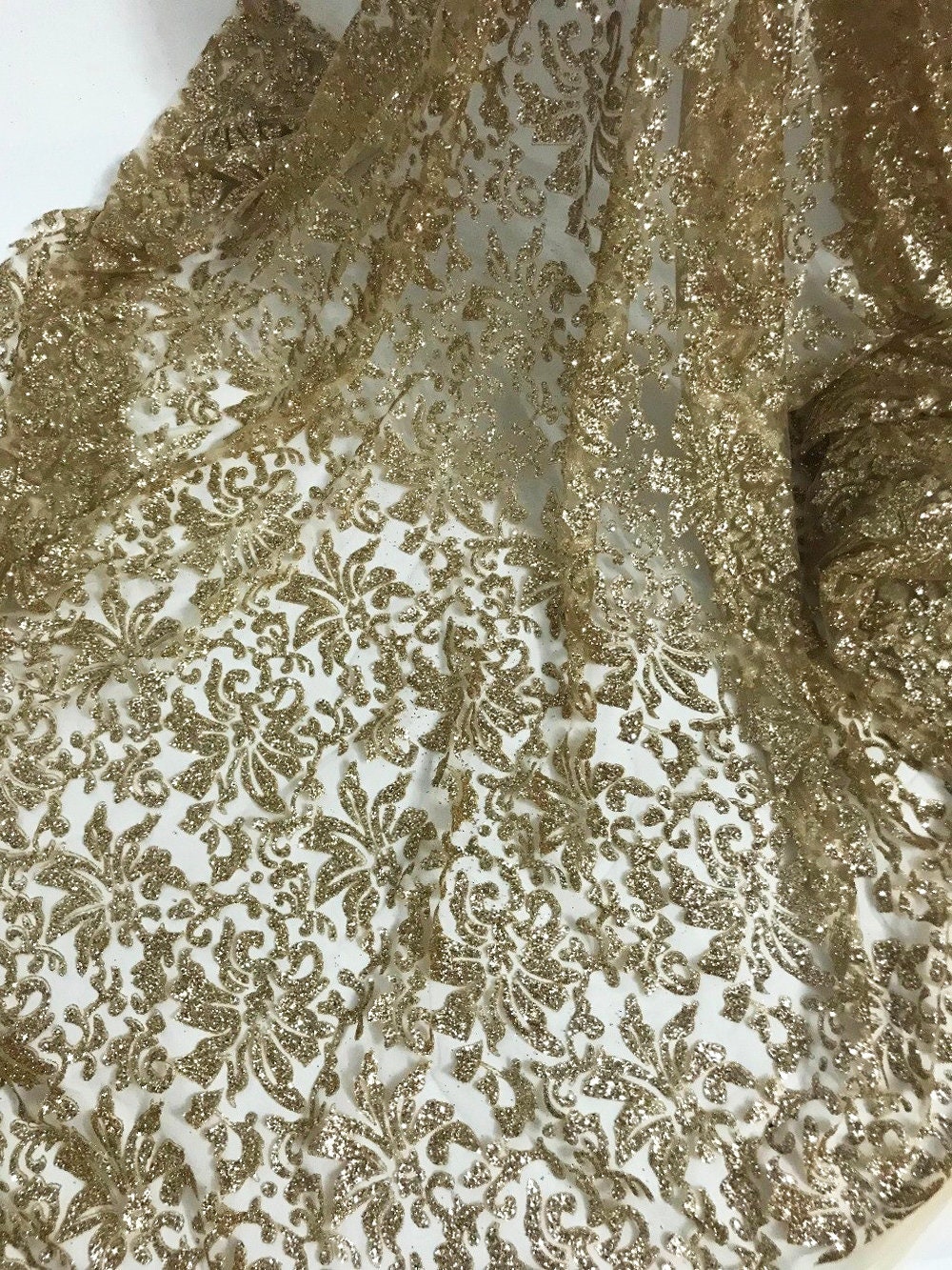 5 YARDS / Metallic Gold Glitter Embroidery Mesh Lace / Dress Fabric - Etsy