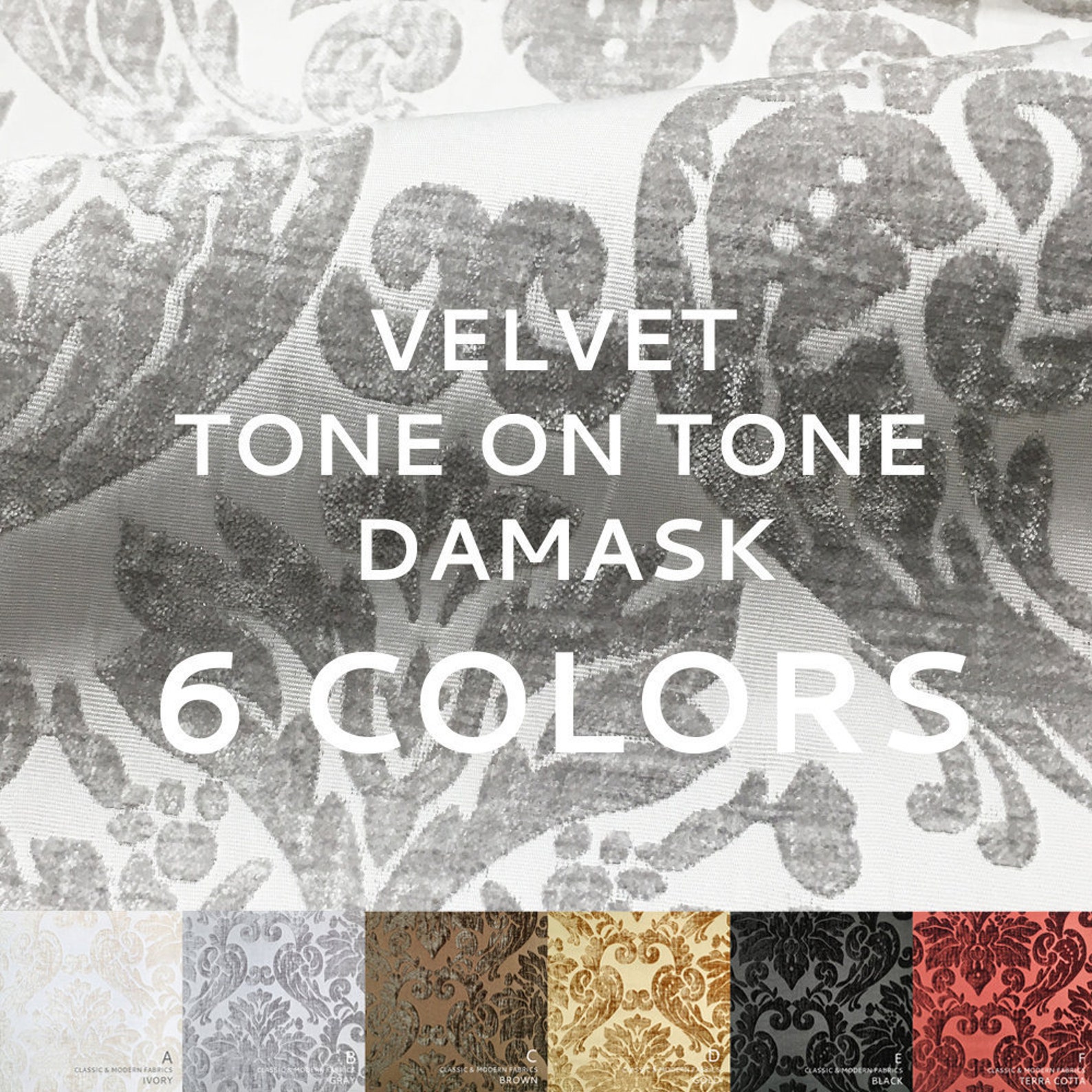 Velvet Tone on Tone Damask Fabric/drapery, Upholstery, Pillow, Costume ...