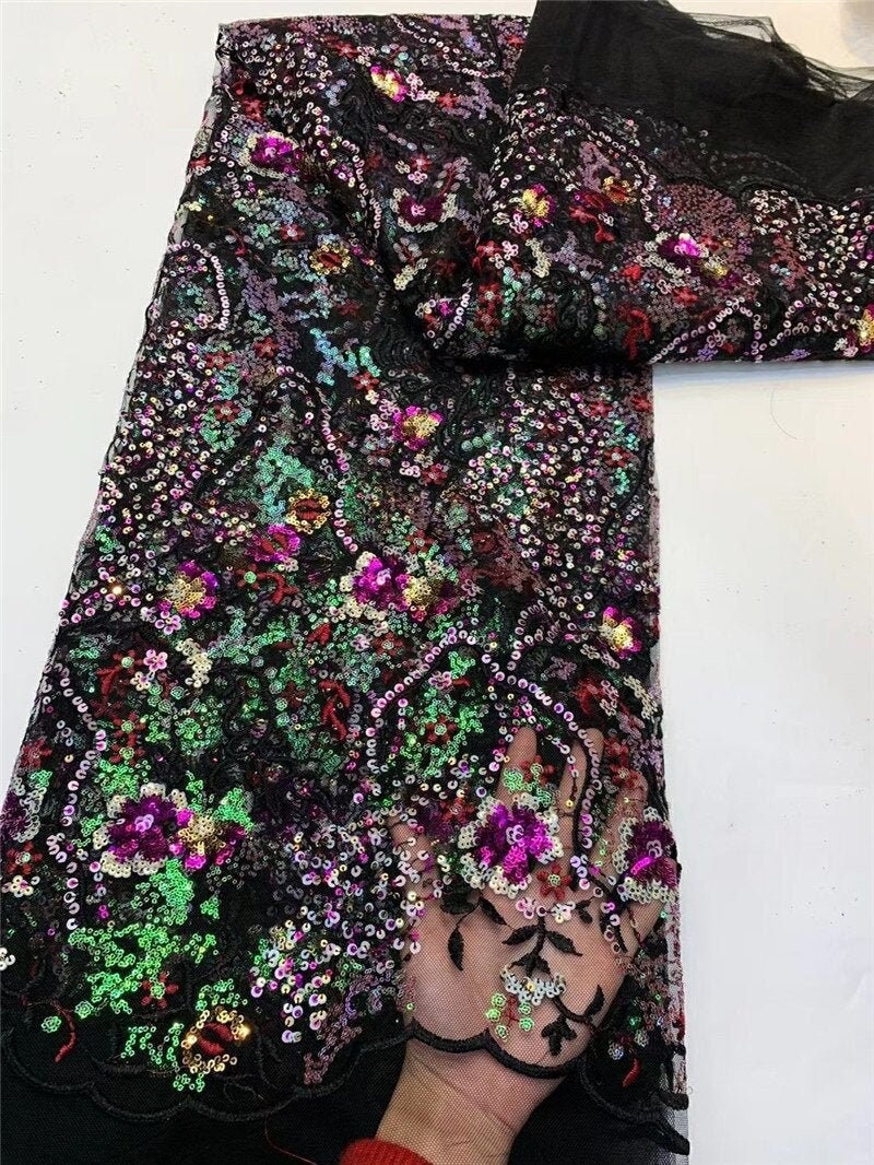 5 YARDS / 6 COLORS / Multi Color Sequin Beaded Glitter Embroidery Mesh ...