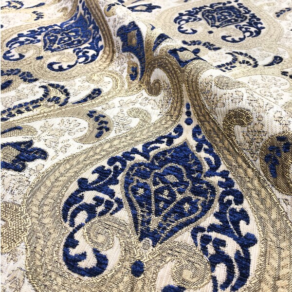 Blue Damask Fabric - Etsy