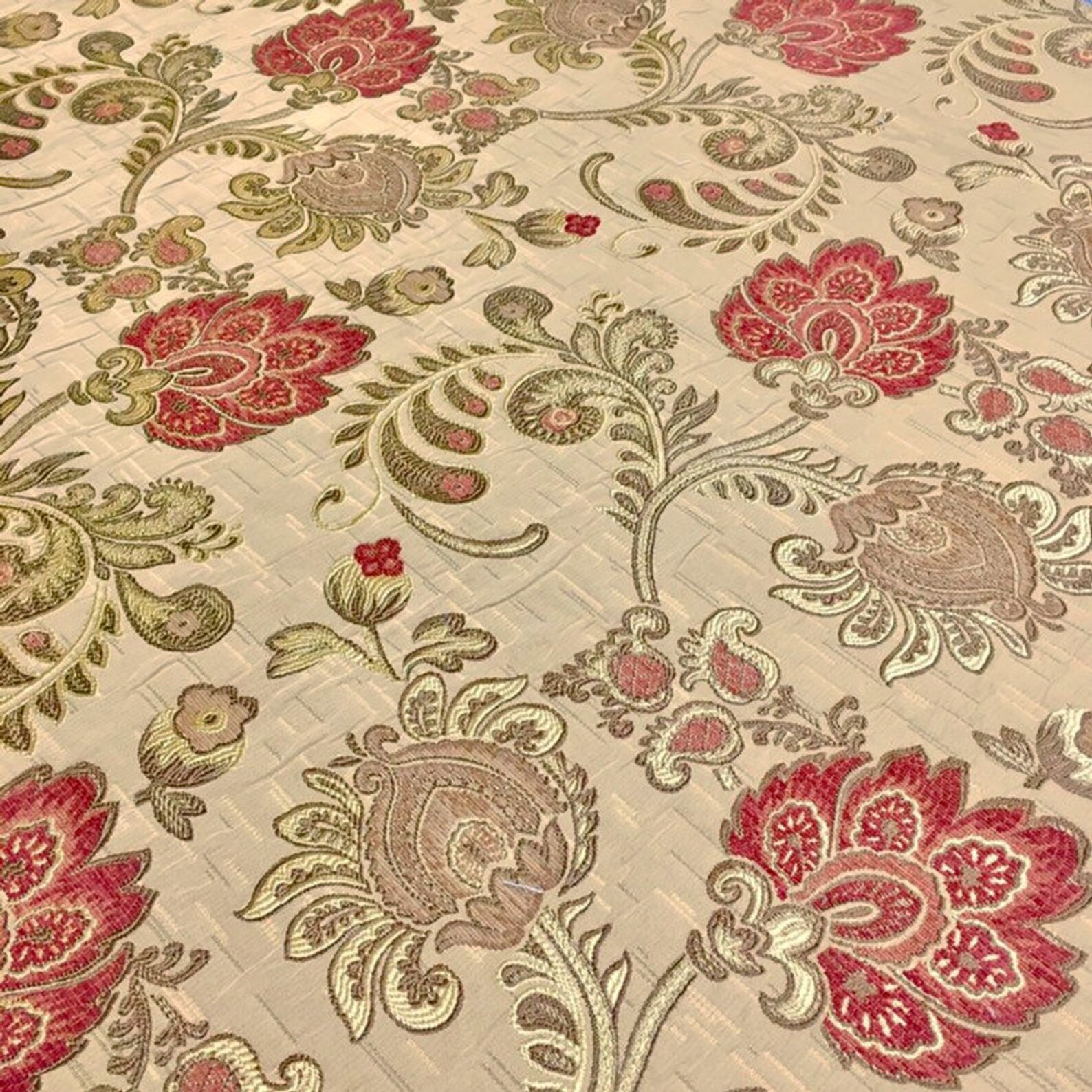 Floral Paisley Chenille Fabric / Orange Brown / Fabric by the Yard - Etsy