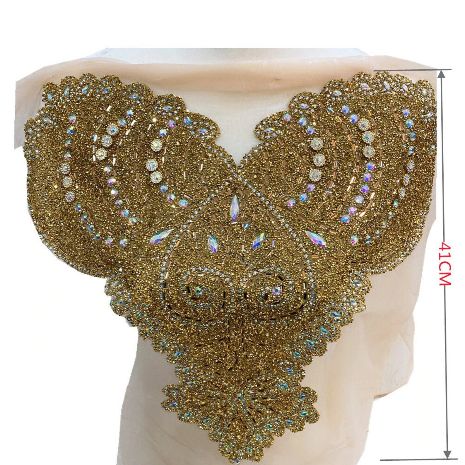 Bridal Gold Rhinestone Beaded Glitter Front Chest Appliqué / Sold by ...