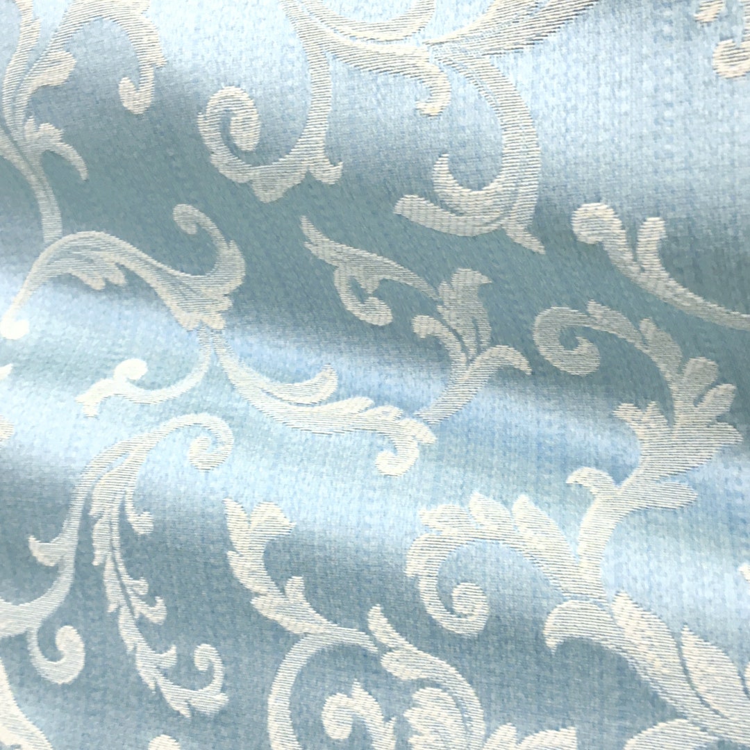 MARANO Blue Ivory Royal Scroll Brocade Jacquard Fabric / Drapery ...