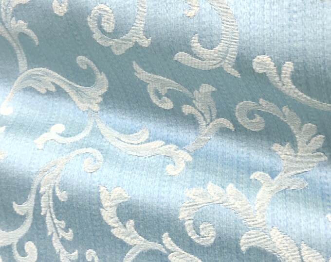 MARANO Blue Ivory Royal Scroll Brocade Jacquard Fabric / Drapery ...
