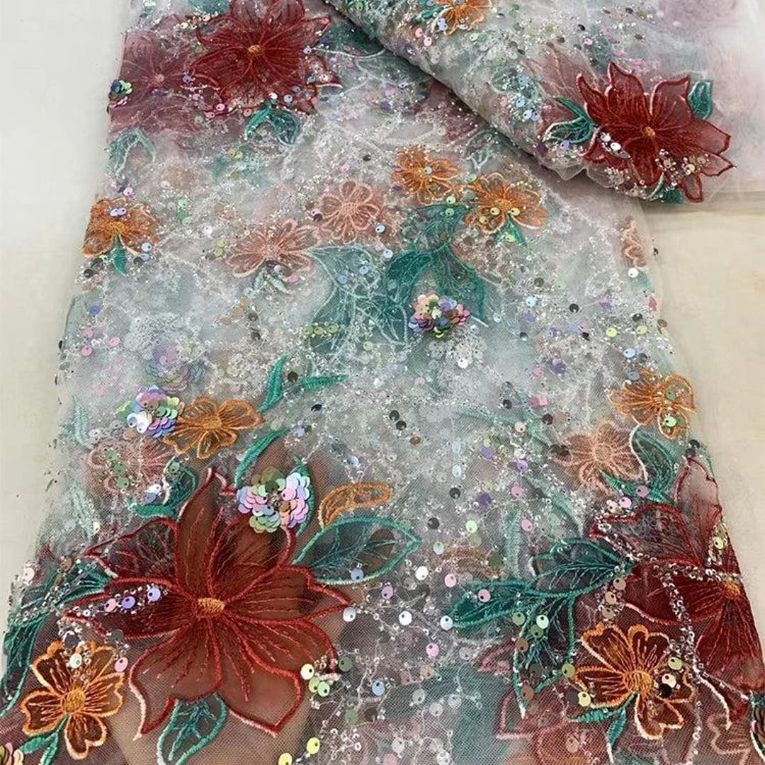 5 YARDS / 5 COLORS / Ophelia Beaded Embroidery Bridal Mesh Lace Fabric ...