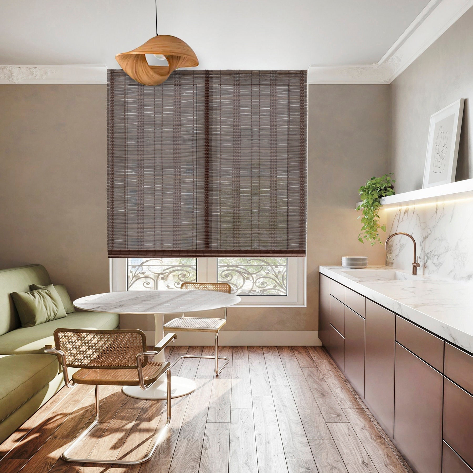 3 COLORS / Cordless Woven Wood Rattan Bamboo Roman Shade Blind ...