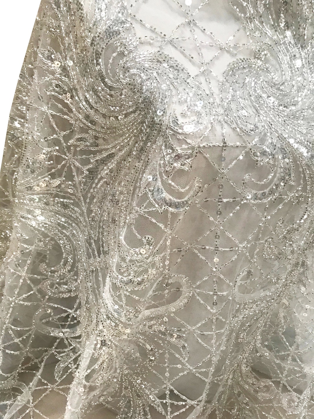 5 YARDS / Ilyanna Luxurious Abstract Full Body Beaded Glitter Geometric ...