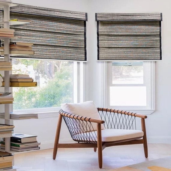 Cordless Dark Gray Black Woven Fabric Roman Shade Wallcovering Custom Made Window Treatment Door Blinds Etsy