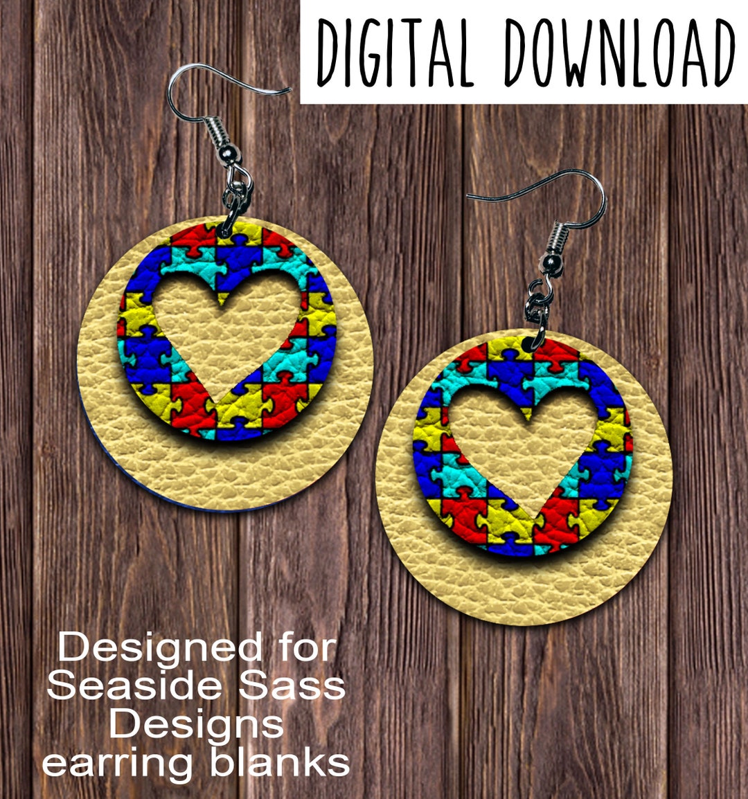 Yellow Heart Autism Puzzle Circle Earring Design, Autism, Autism Puzzle ...