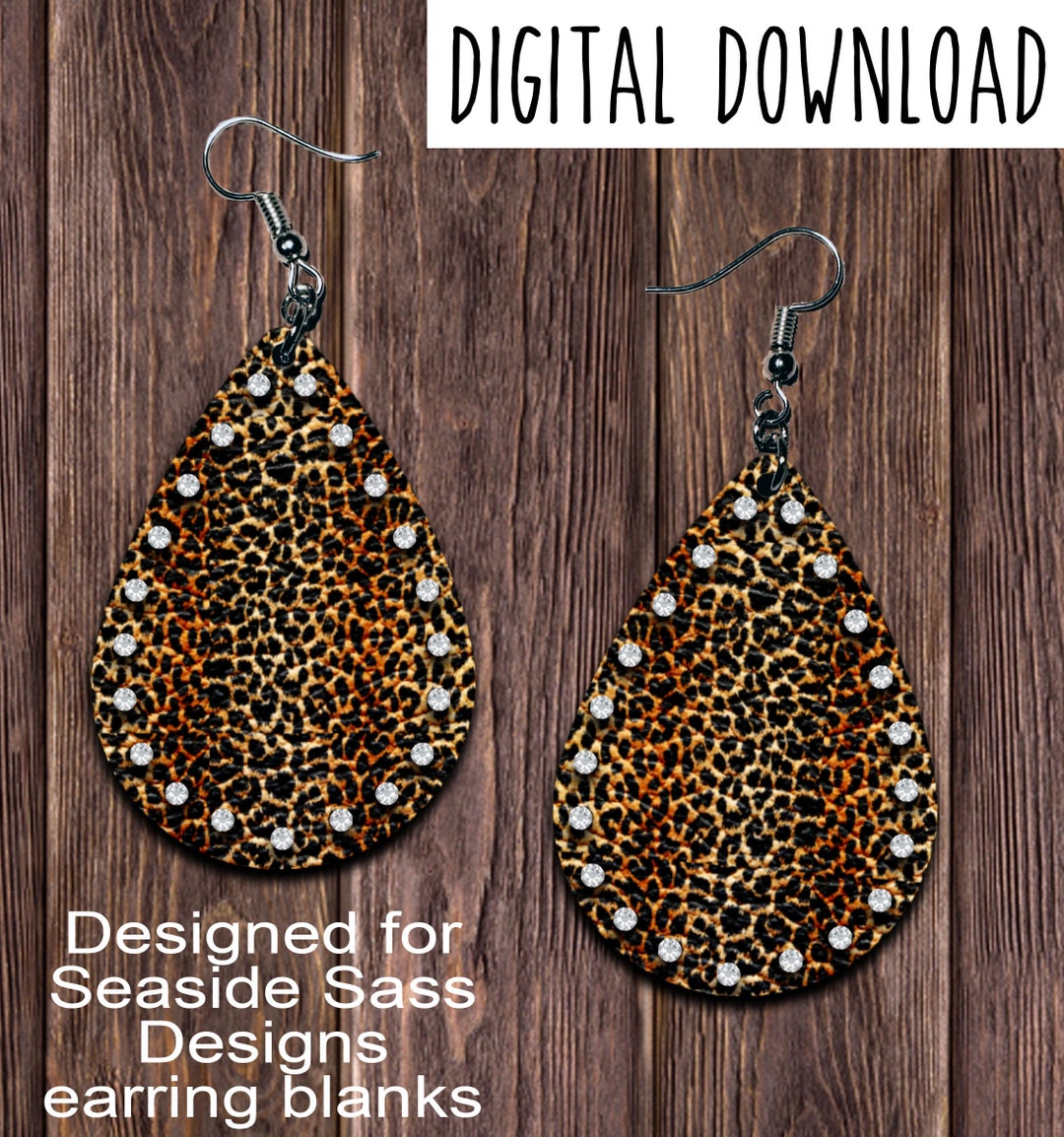Leopard Print Leather Teardrop Earrings Design With Rhinestones ...
