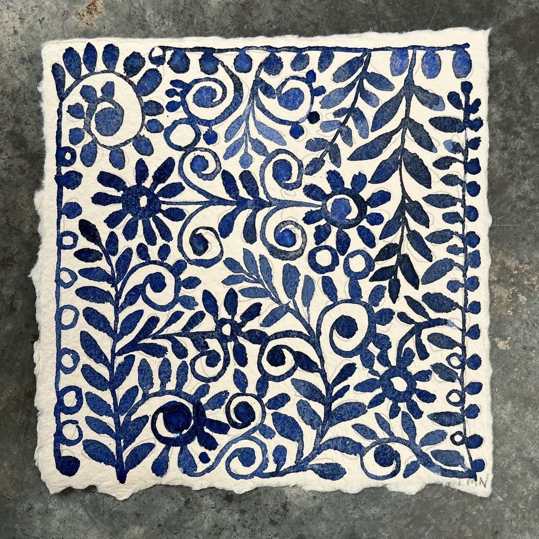 Original, Blue and Indigo Watercolour Pattern Painting. - Etsy