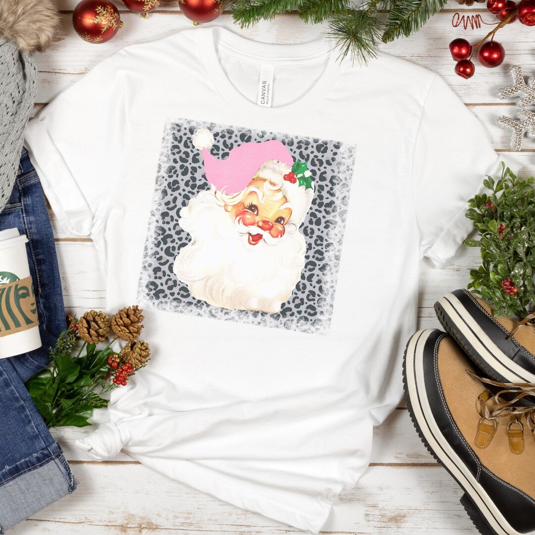 Pink Santa Clause Leopard Print Shirt Christmas Sweatshirt Santa ...