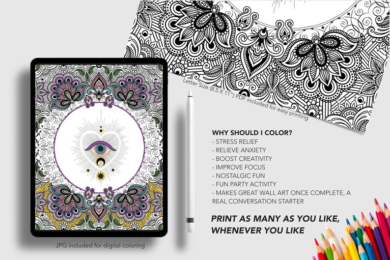 Eye Mandala | Adult Printable Coloring Page | Digital Coloring ...