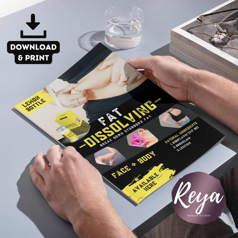 Fat Dissolving Poster DOWNLOAD PDF JPEG - Lemon Bottle Salon Flyer ...