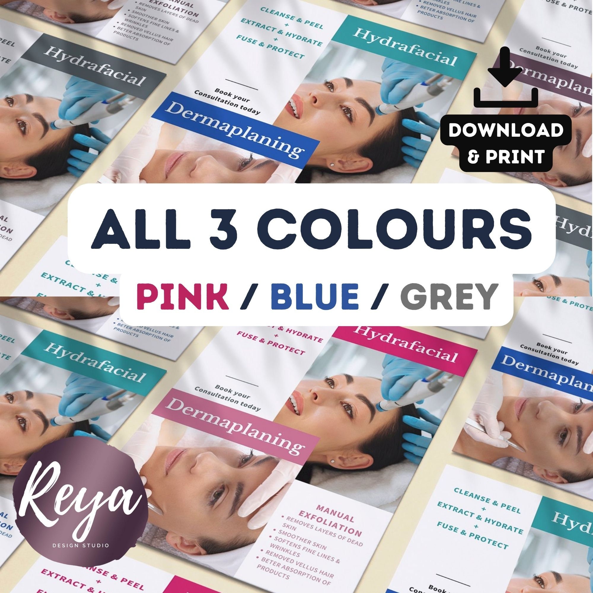 Dermaplaning Hydrafacials Poster Bundle: 3 Colours - Instant Download ...