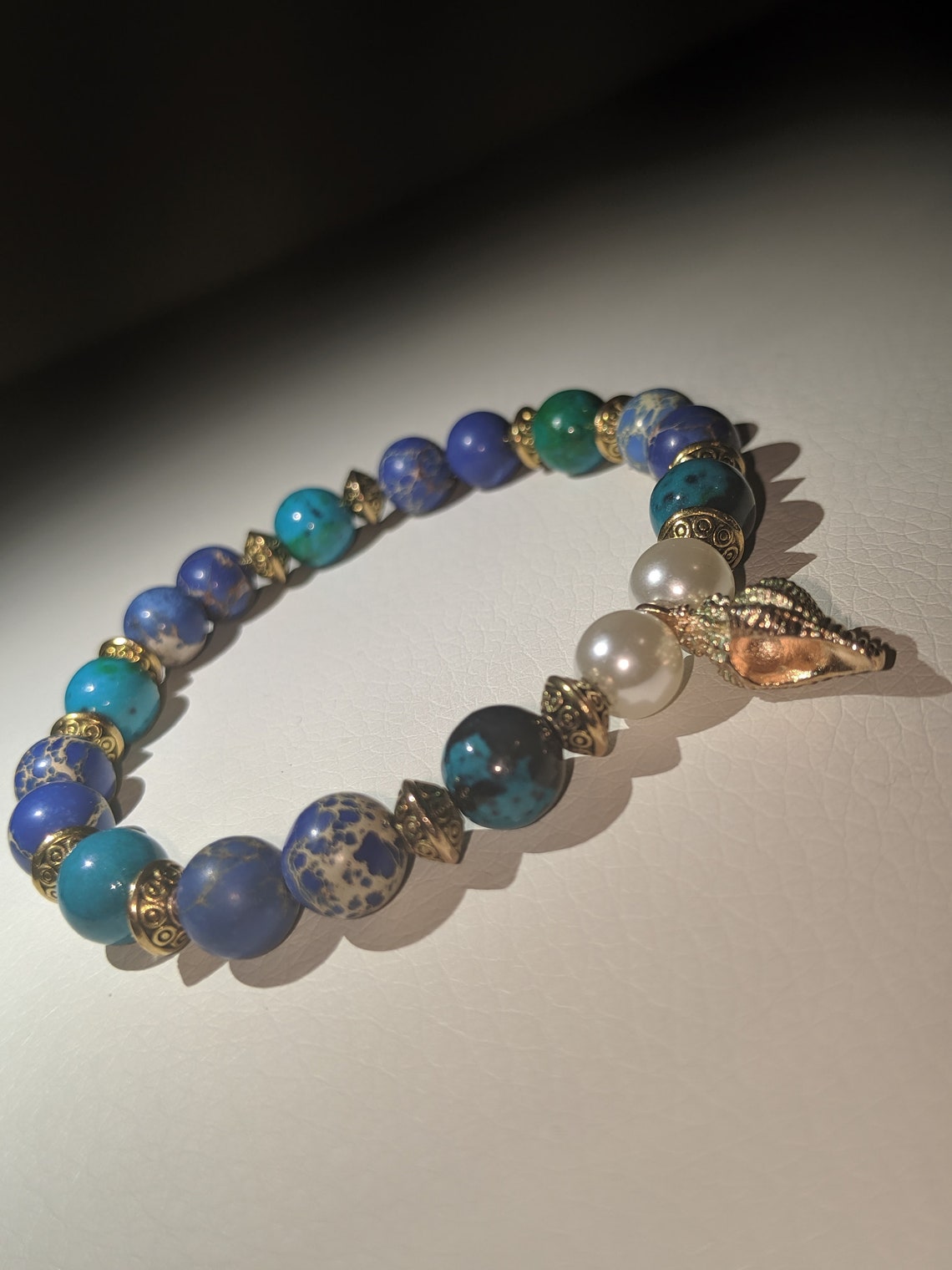 Healing Gemstone Bracelet Blue Sea Sediment Jasper, Dark Green Phoenix ...