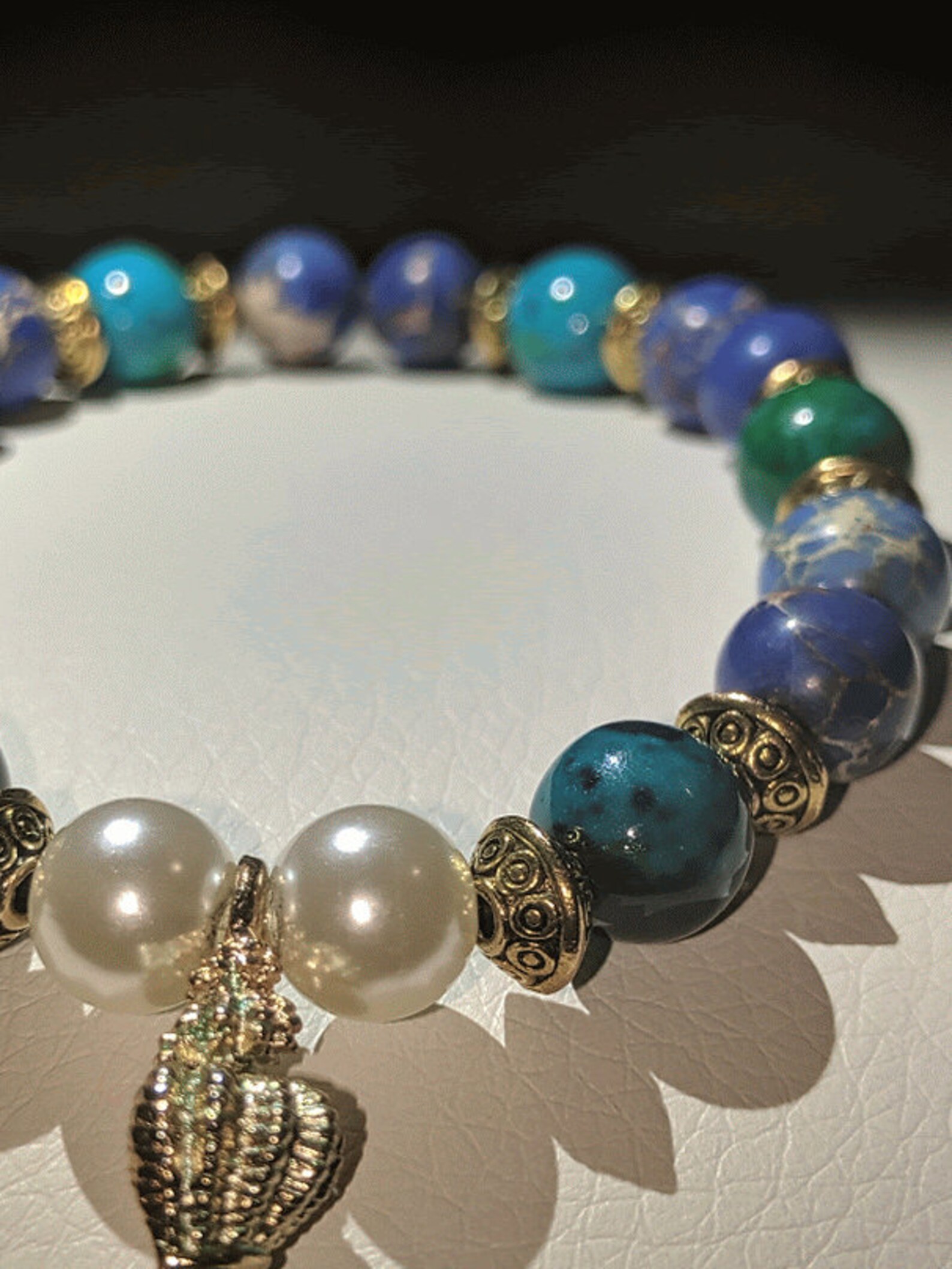 Healing Gemstone Bracelet Blue Sea Sediment Jasper, Dark Green Phoenix ...