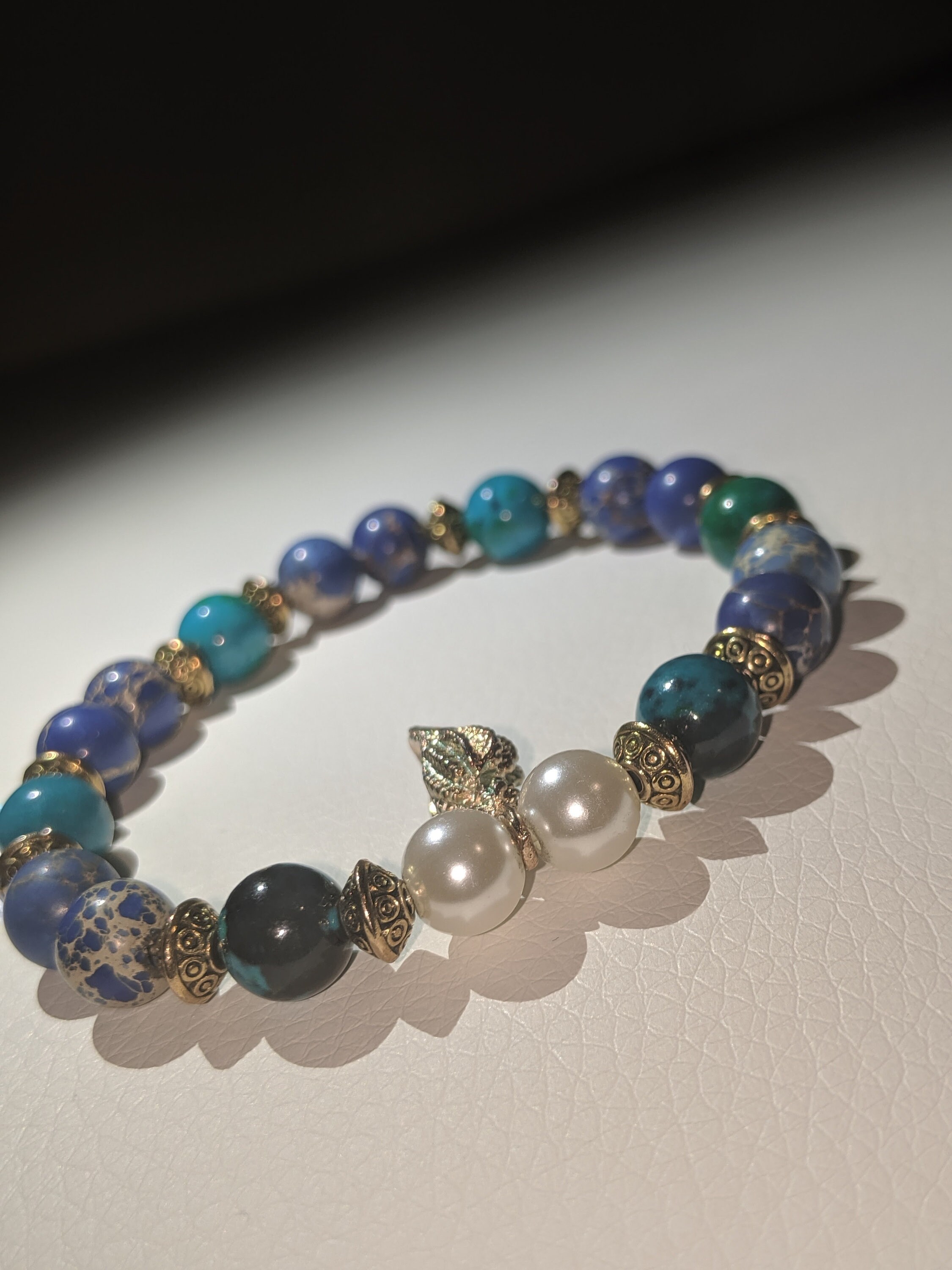 Healing Gemstone Bracelet Blue Sea Sediment Jasper, Dark Green Phoenix ...