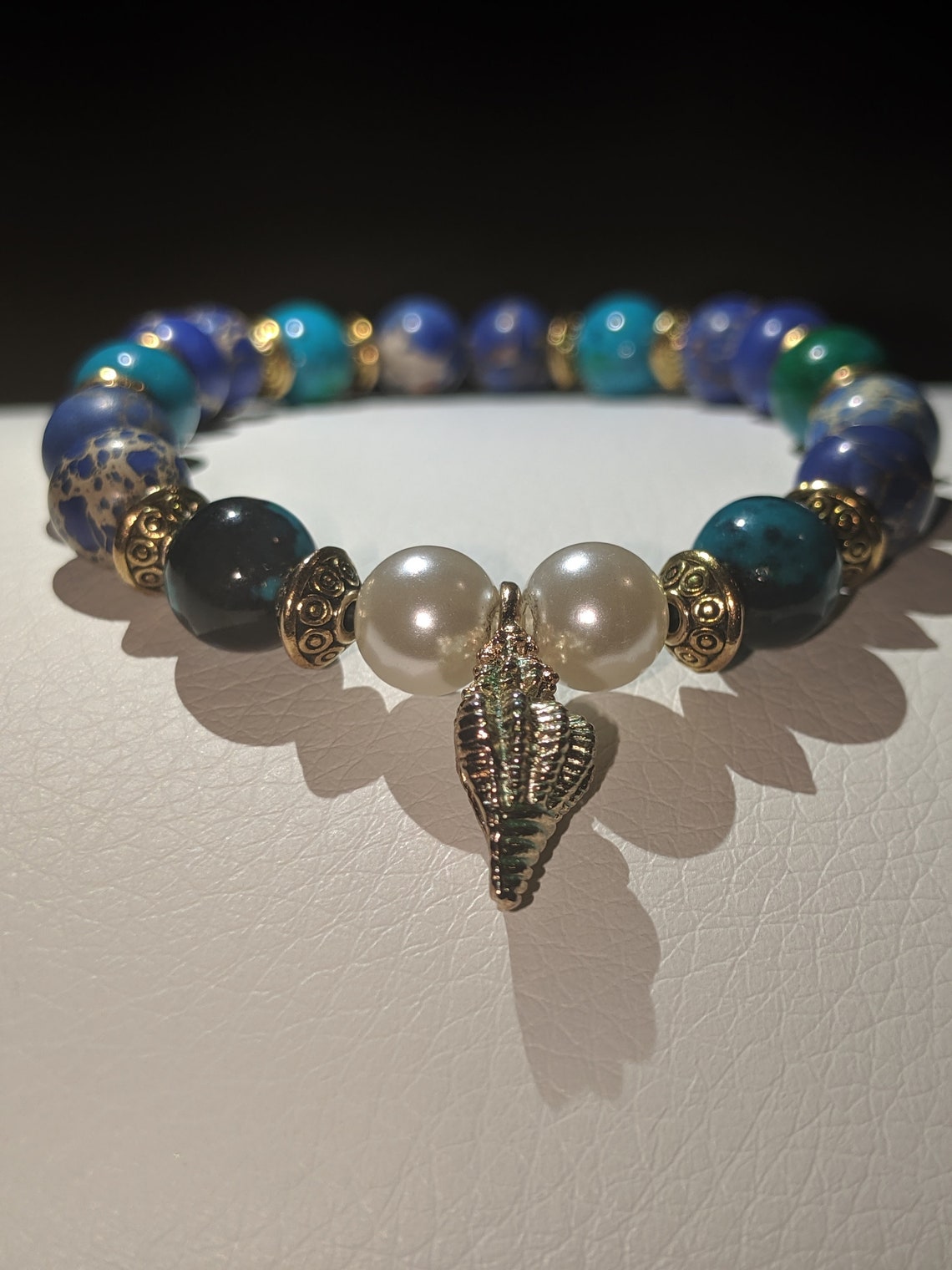 Healing Gemstone Bracelet Blue Sea Sediment Jasper, Dark Green Phoenix ...