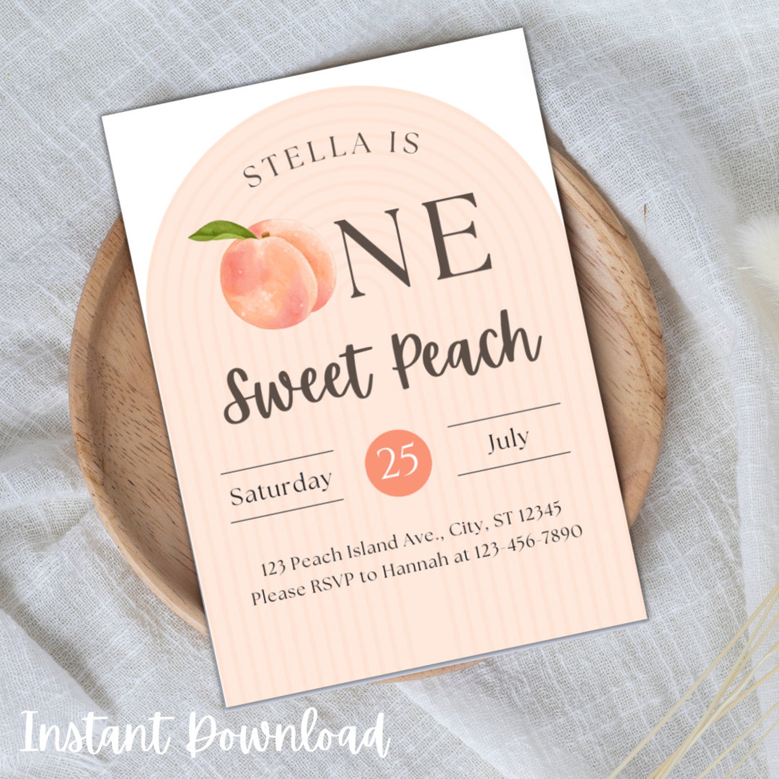 One Sweet Peach Birthday Invitation, 1st Birthday Invitation, Peach ...