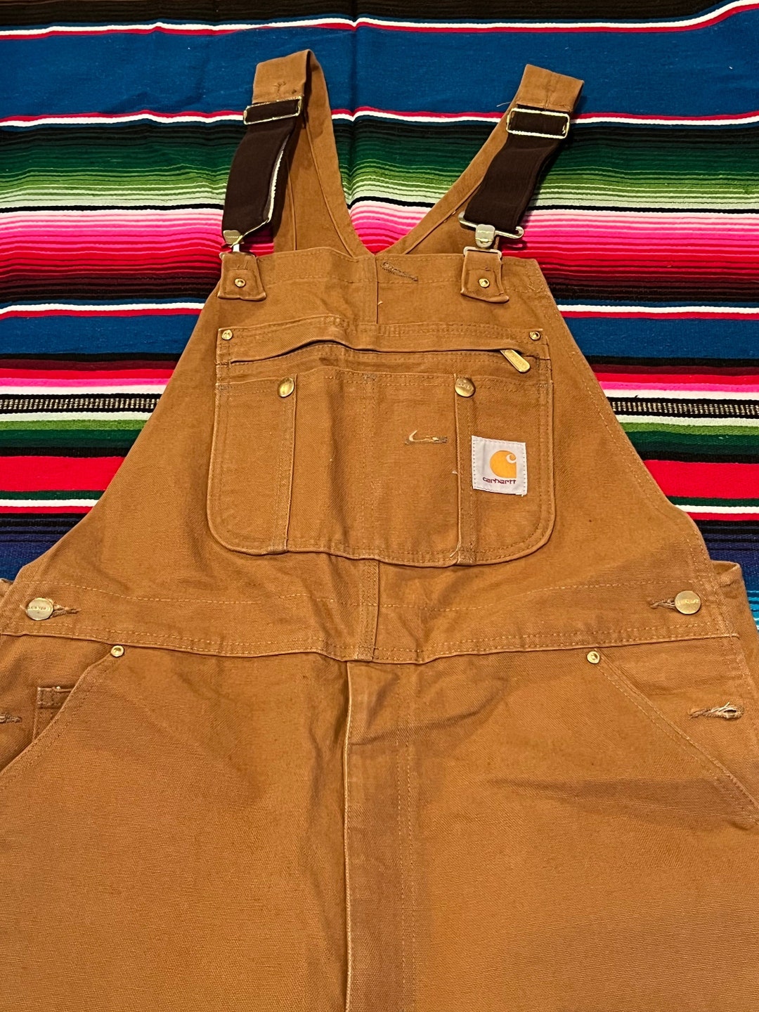 Carhartt Duck Bib Overalls Zip To Thigh Unlined Storm Flaps