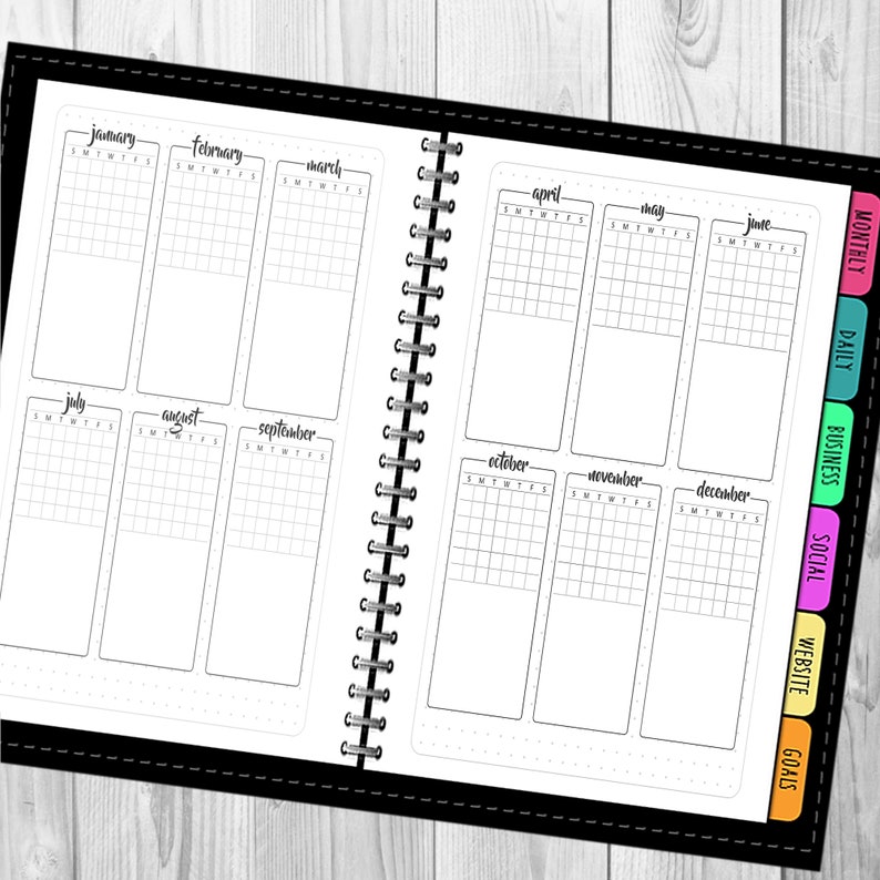 12 Month Overview Printable: Sunday and MONDAY Start, Instant Download ...