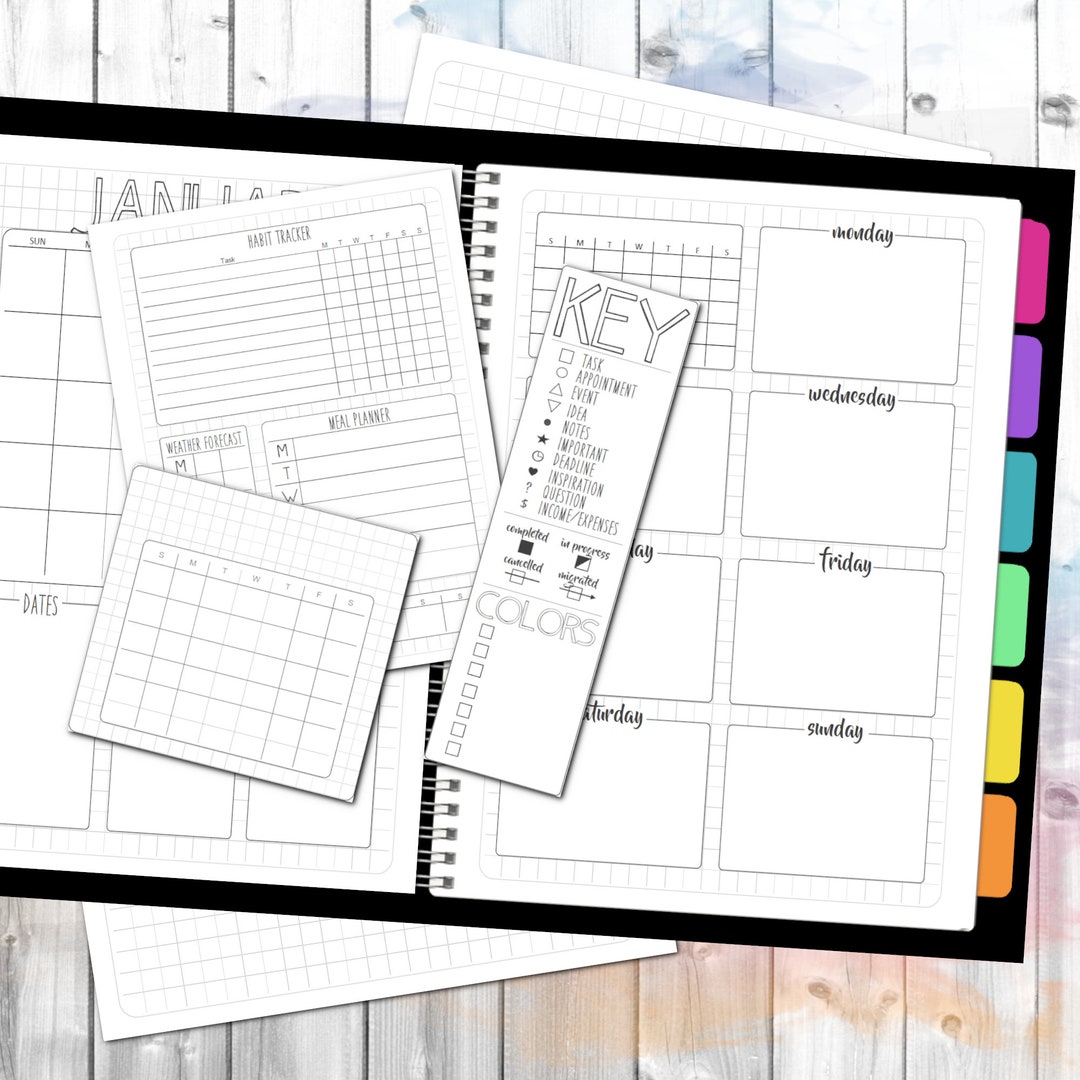 Deluxe Grid Journal Kit | Planner Inserts | Dot Journal | Daily Agenda ...