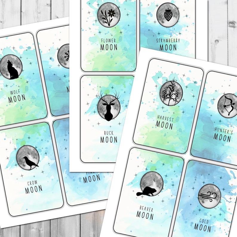 Blue Moon Cards | DIY Journaling Notecards | Moon Phase | Monthly Full ...