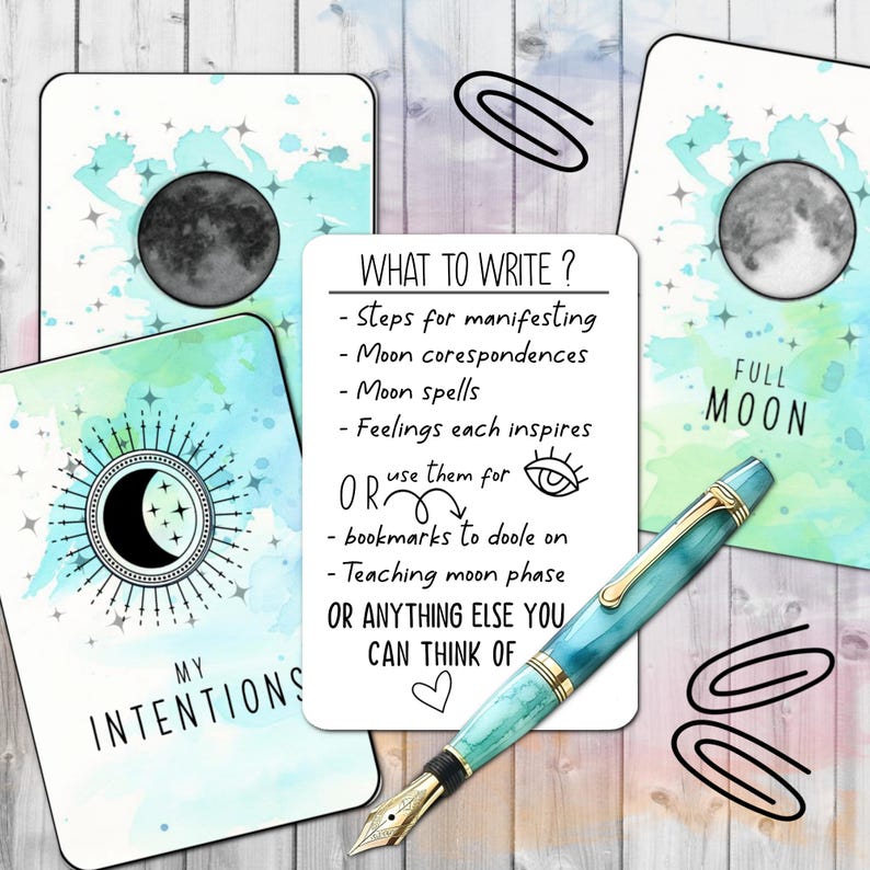 Blue Moon Cards | DIY Journaling Notecards | Moon Phase | Monthly Full ...