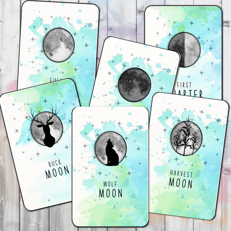 Blue Moon Cards | DIY Journaling Notecards | Moon Phase | Monthly Full ...
