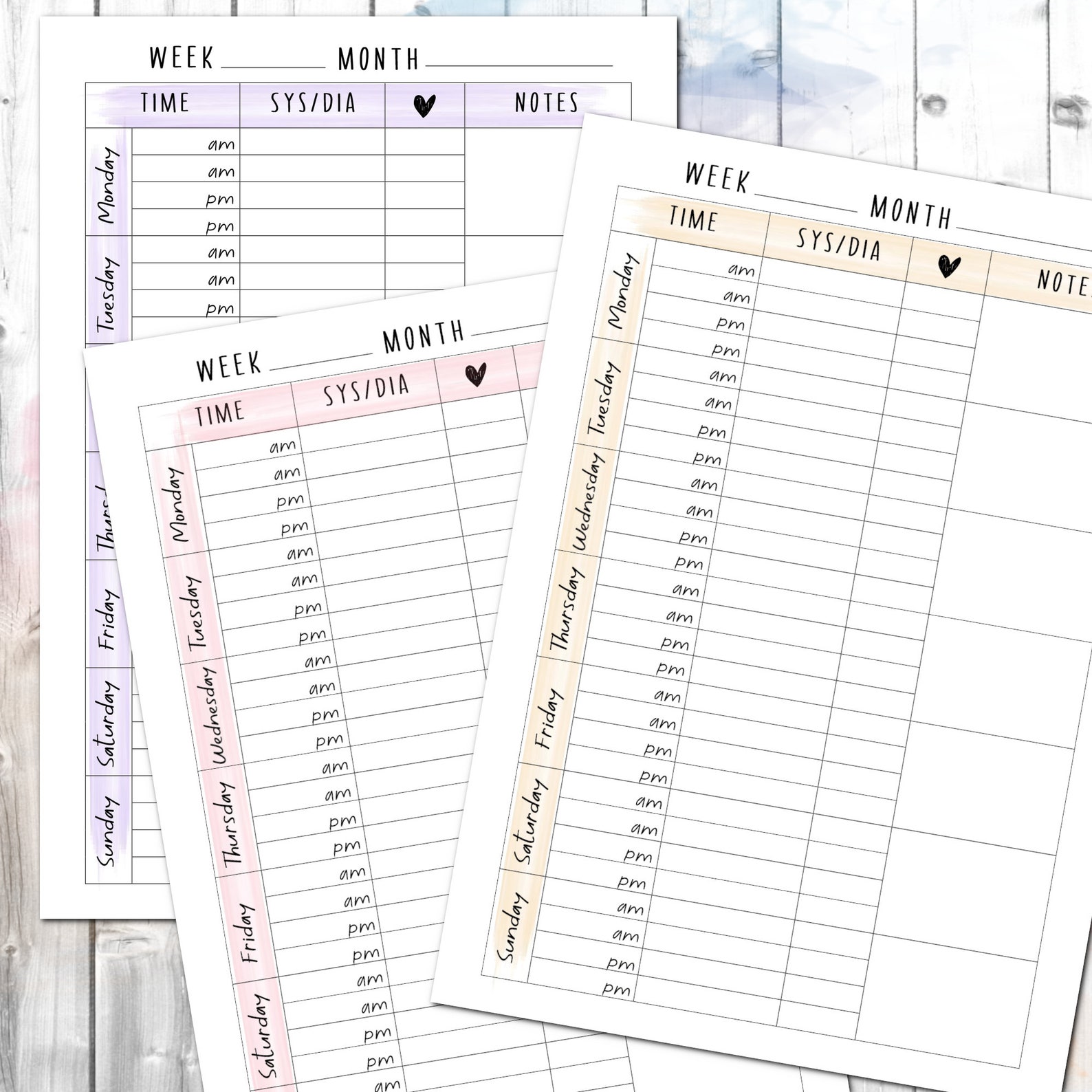 Simple Weekly Blood Pressure Printable Log | High BP Tracker Template ...