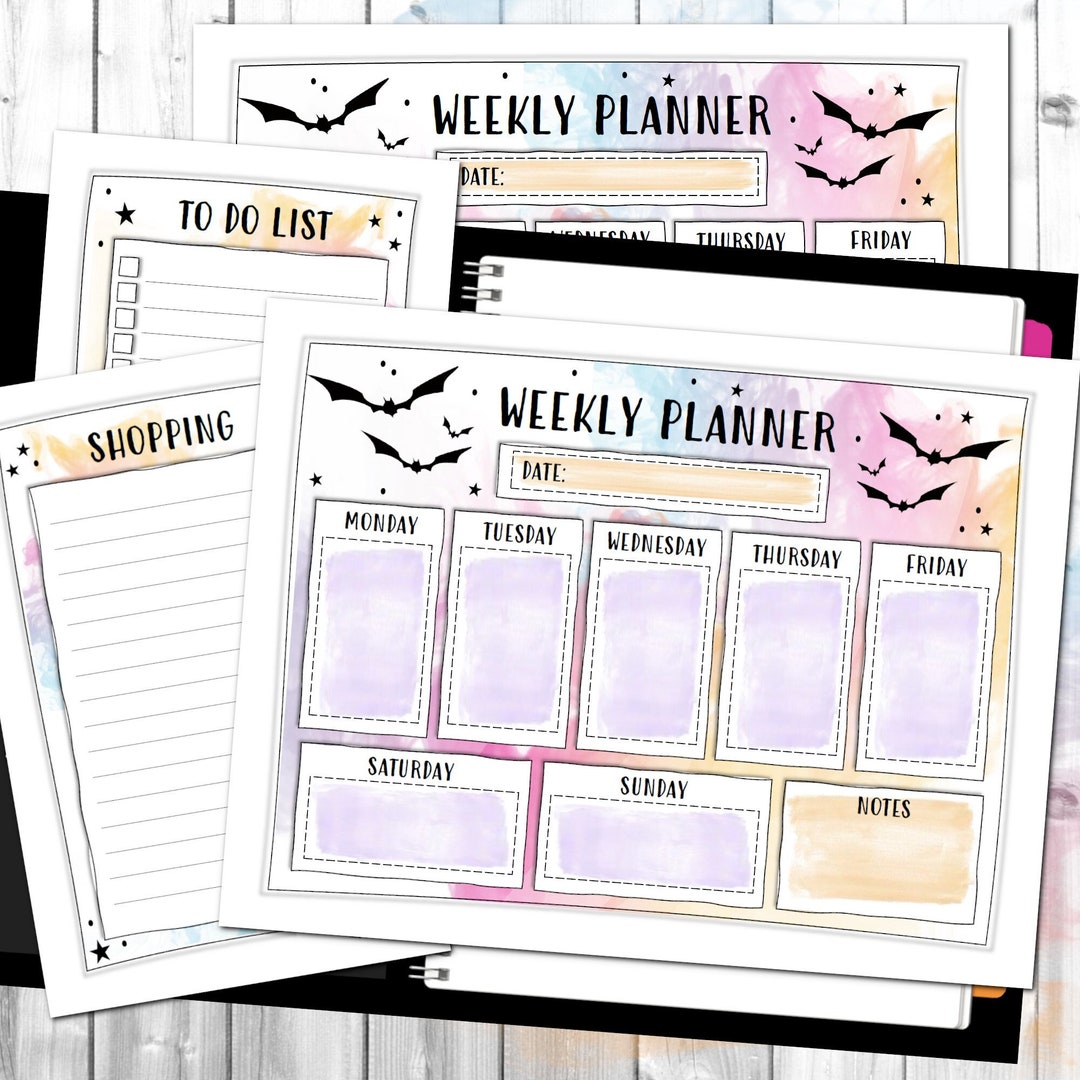Weekly Planner | Bats | To-do List | Shopping List | Fridge Calendar ...