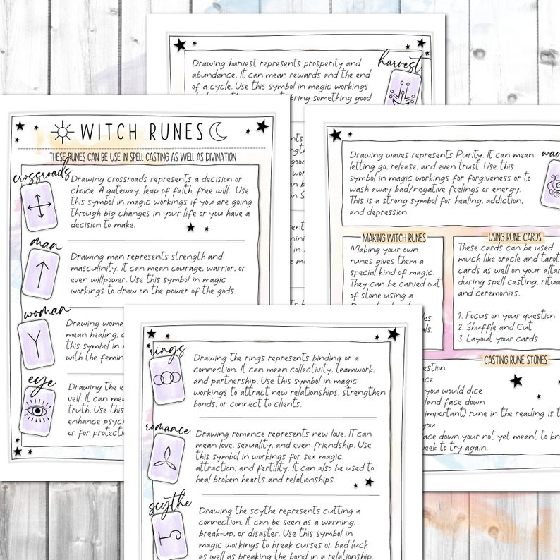 Witch Runes Grimoire Pages / Book of Shadows / Printable Deck / Cards ...