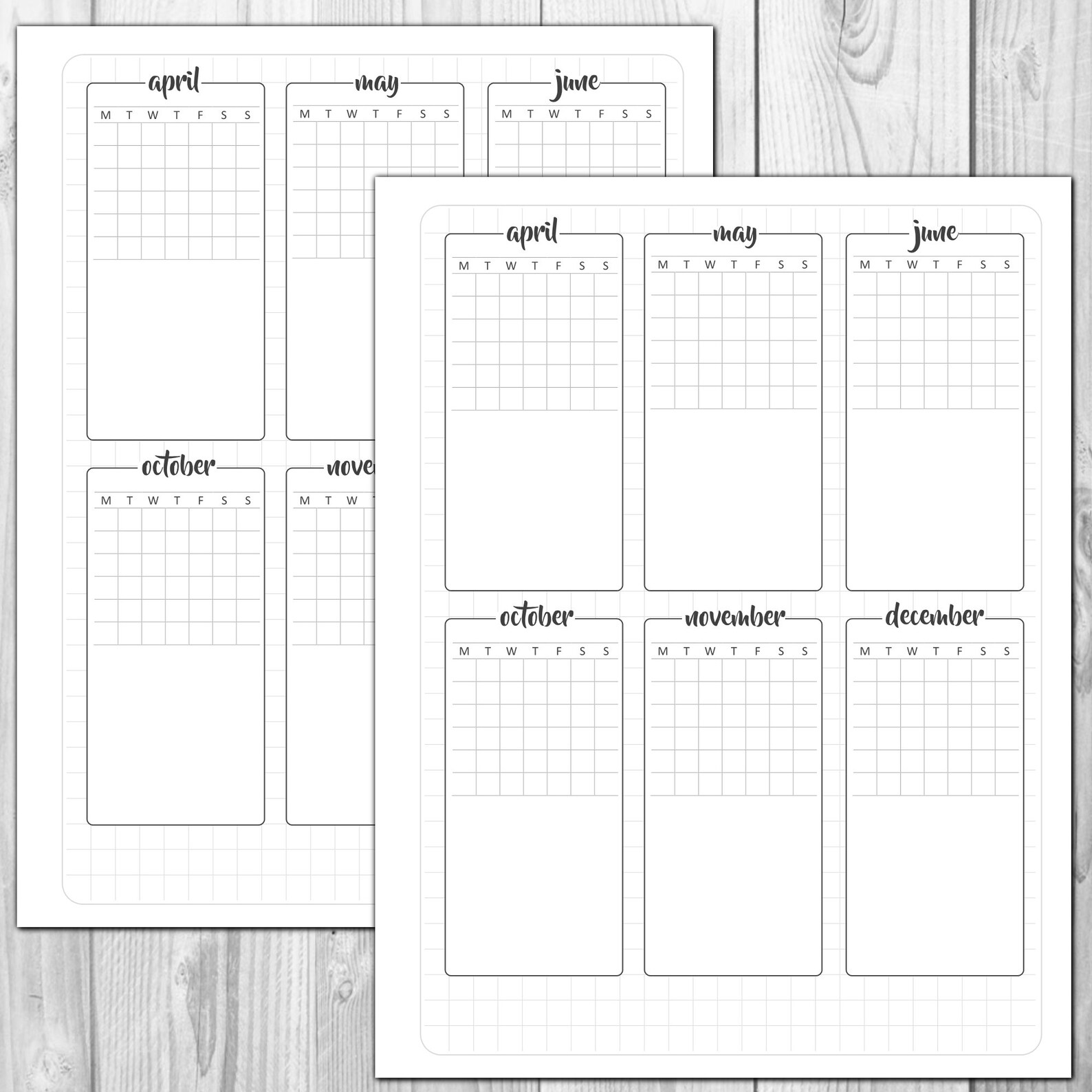 12 Month Overview Printable: Sunday and MONDAY Start, Instant Download ...