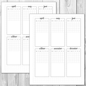 12 Month Overview Printable: Sunday and MONDAY Start, Instant Download ...