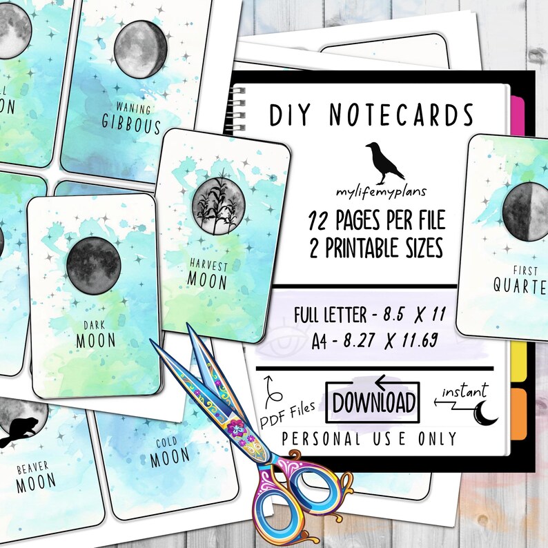 Blue Moon Cards | DIY Journaling Notecards | Moon Phase | Monthly Full ...