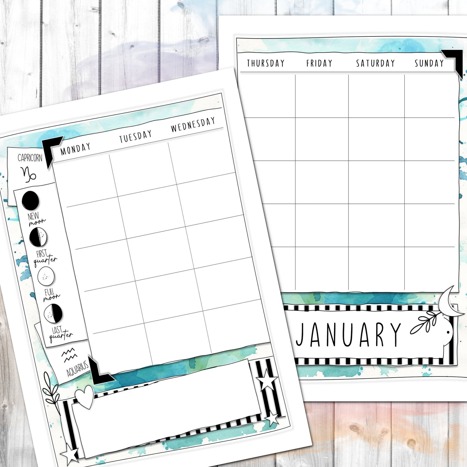 Undated 12 Month Printable Calendar | Witchy Schedule | Moon Phase ...