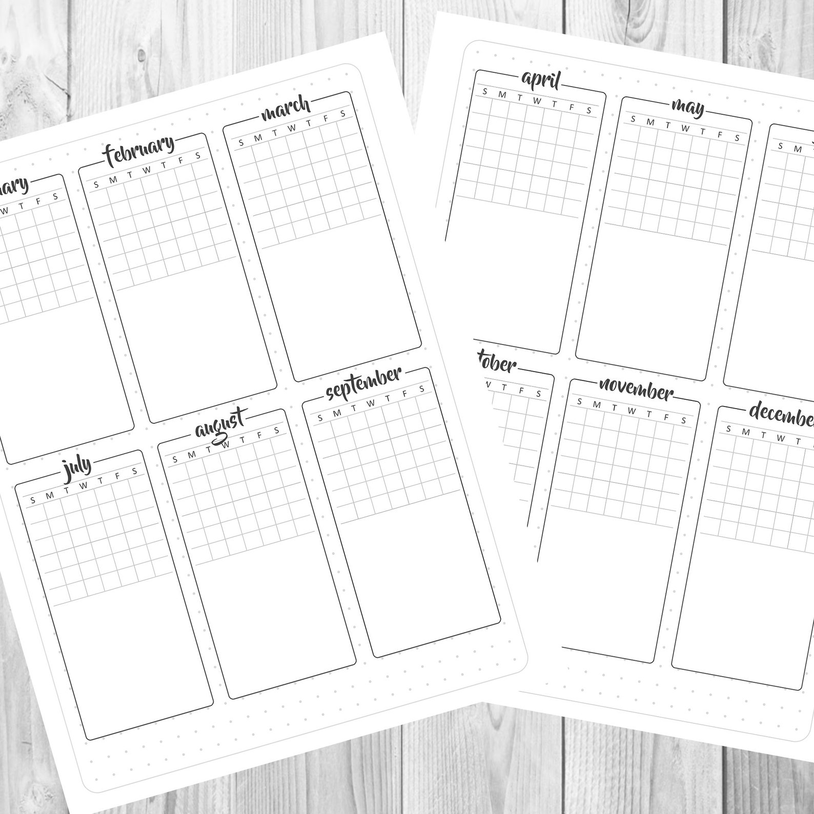 12 Month Overview Printable: Sunday and MONDAY Start, Instant Download ...