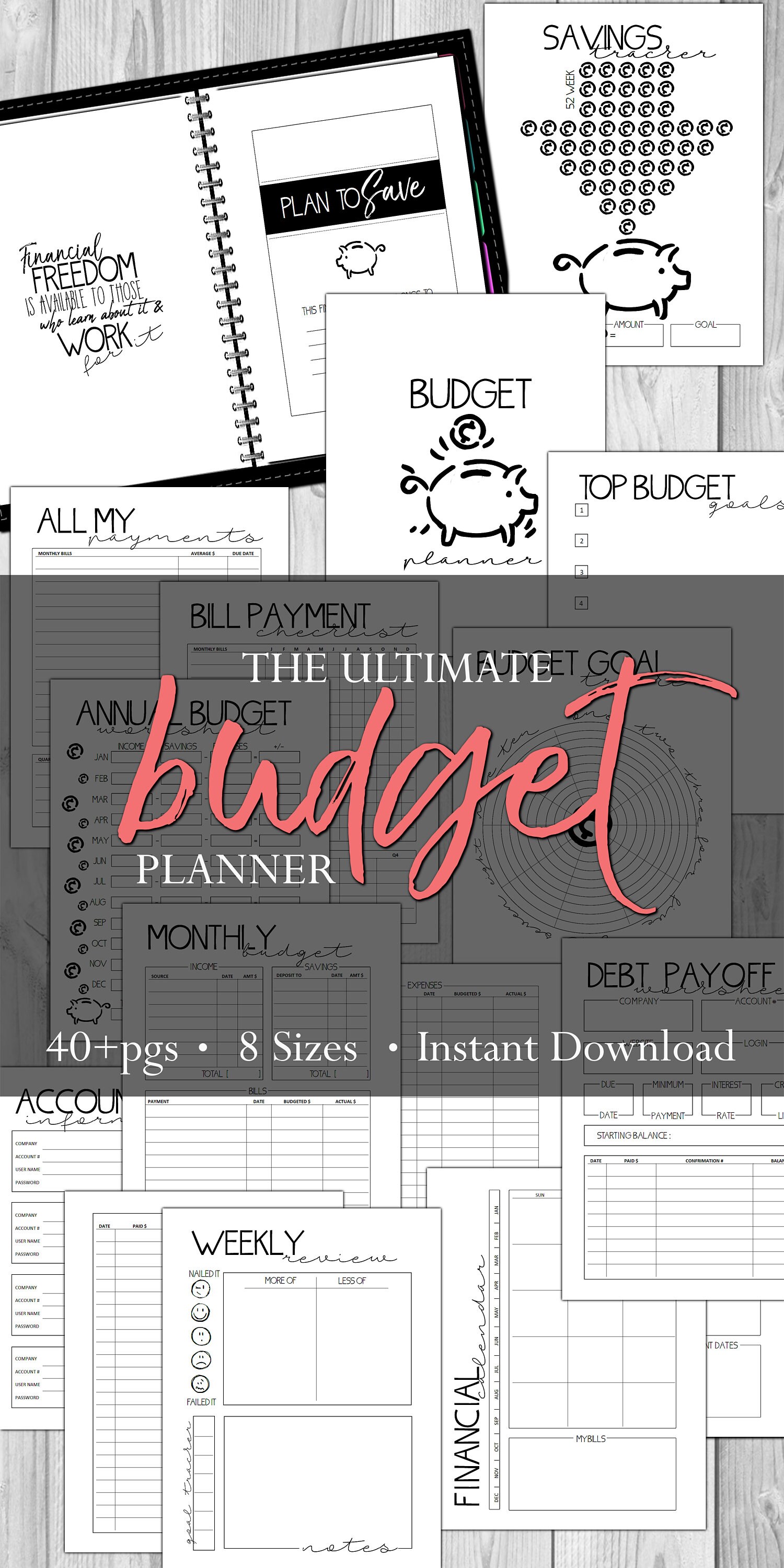 The ULTIMATE Budget Planner, Multiple Printable Sizes, 40 + Undated ...