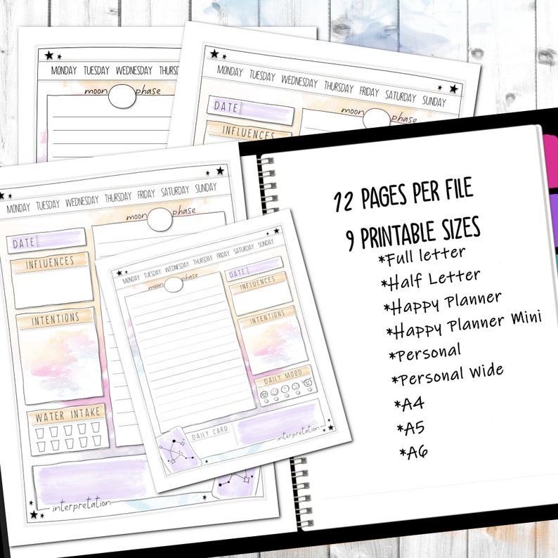 Daily Planner Printable | Schedule | Moon Phase Tracker | Daily Tarot ...