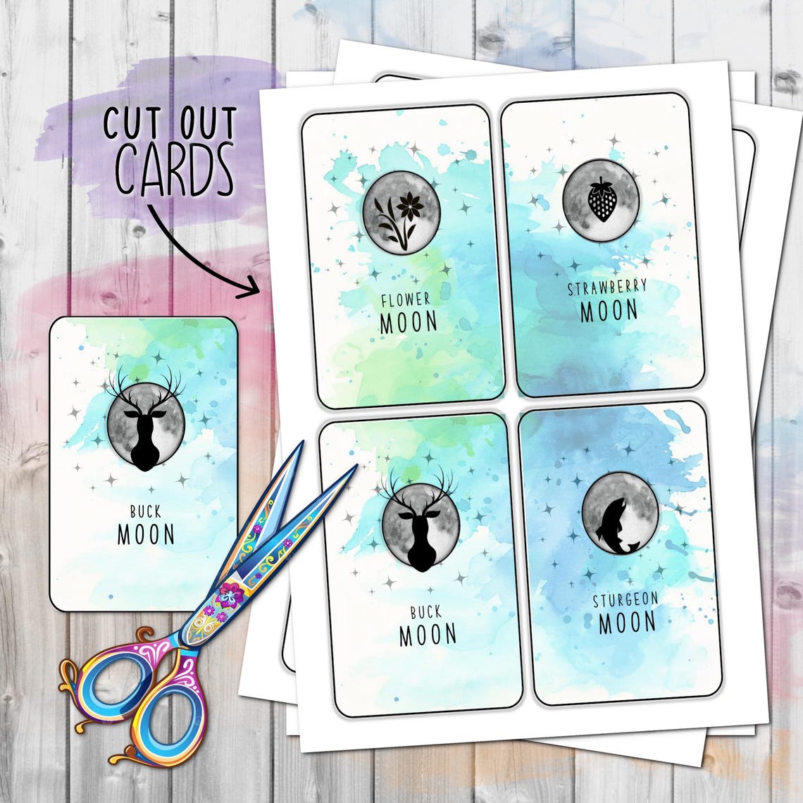 Blue Moon Cards | DIY Journaling Notecards | Moon Phase | Monthly Full ...