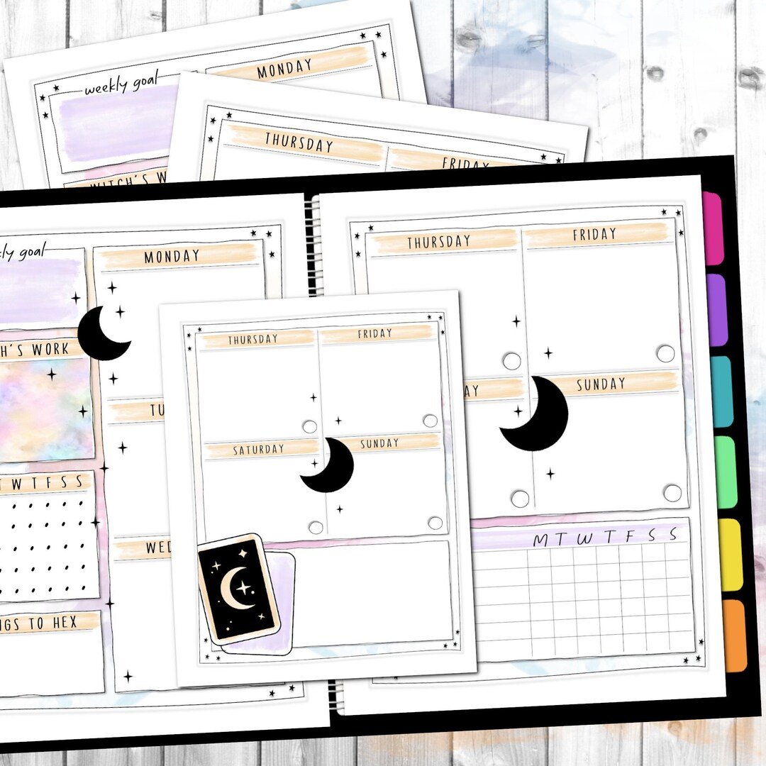 Watercolor Weekly Planner | Mood Chart | Activity Tracker | Tarot Log ...