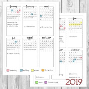 12 Month Overview Printable: Sunday and MONDAY Start, Instant Download ...