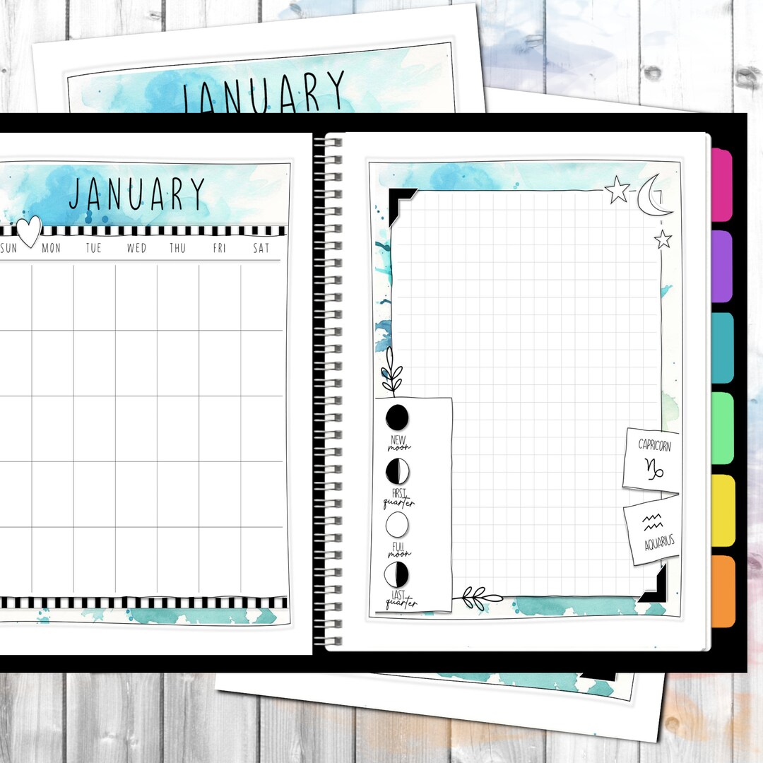 Undated 12 Month Printable Calendar | Witchy Schedule | Moon Phase ...