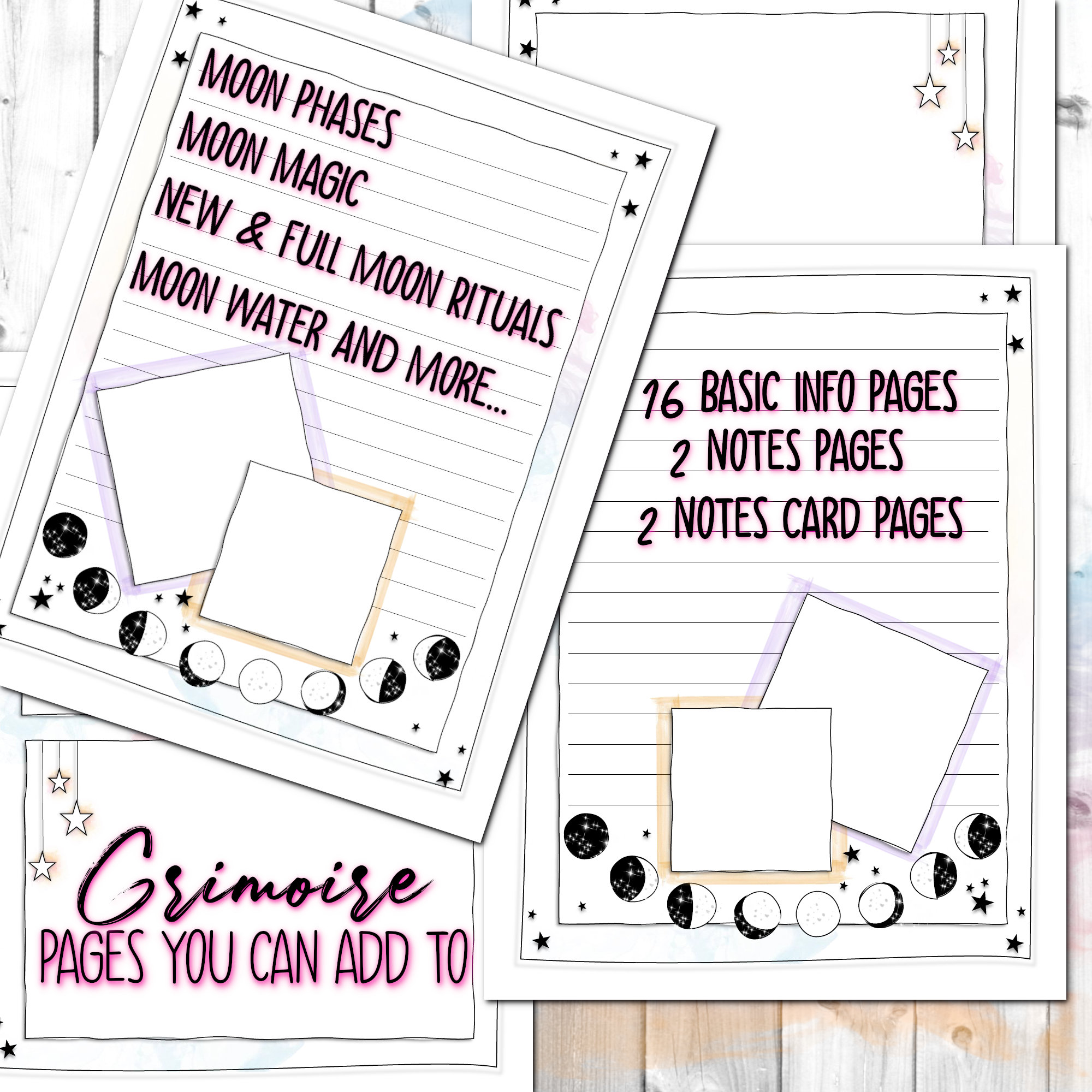 Moon Pages / Book of Shadows / Mystic Smoke Grimoire / 20 Printable ...