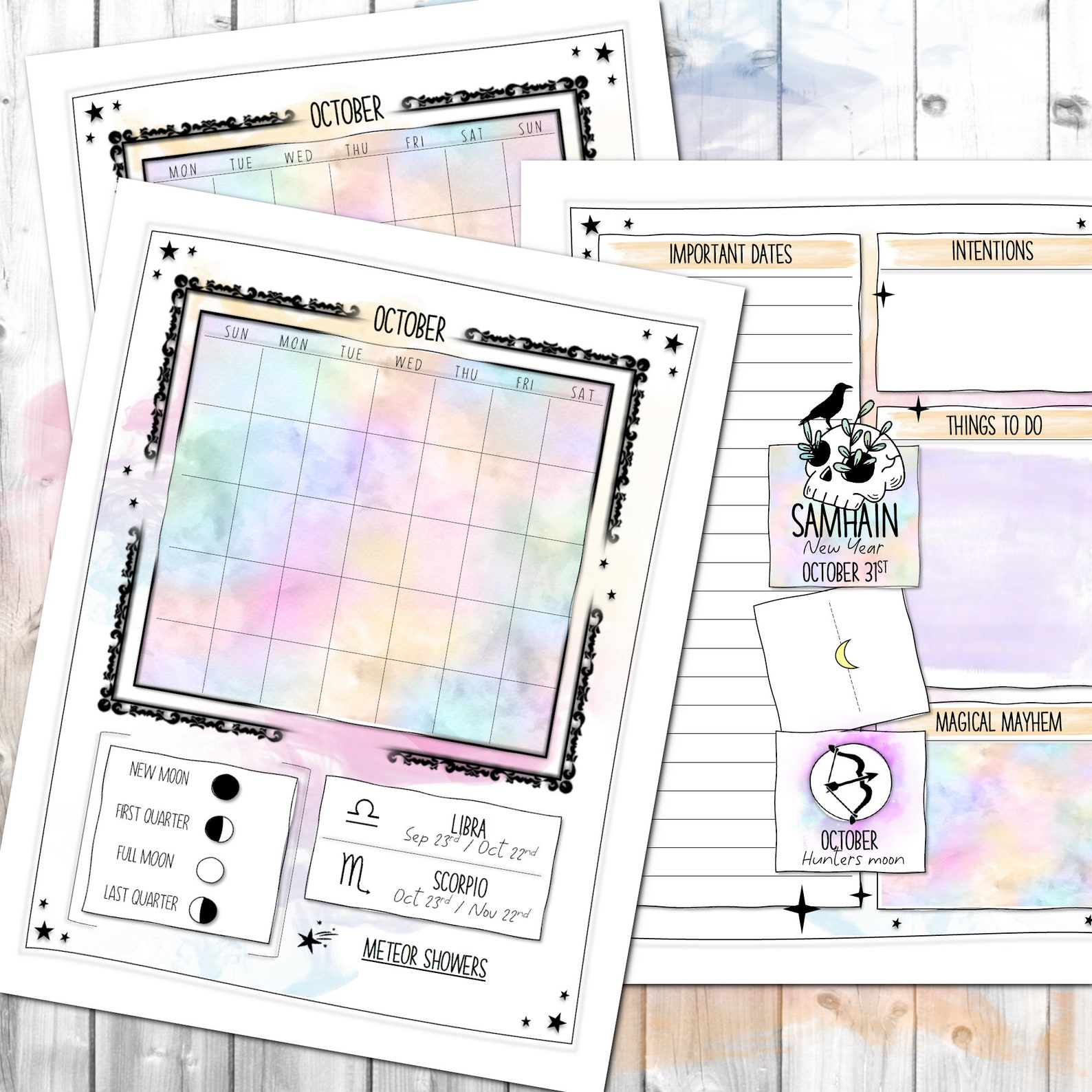 Undated Calendar Monthly Overview Lunar Calendar Astronomical Zodiac ...