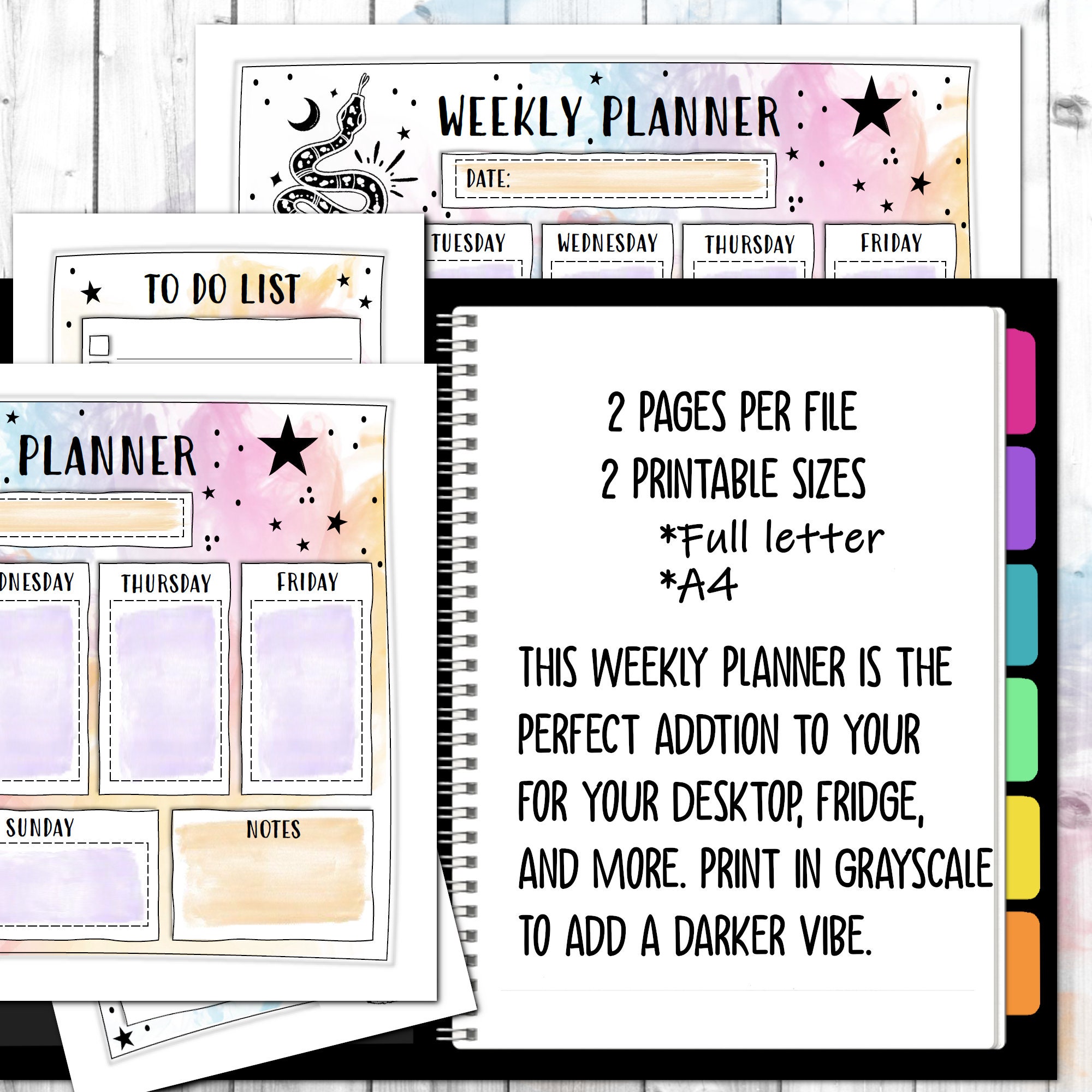 Weekly Planner | Snakes | To-do List | Shopping List | Fridge Calendar ...